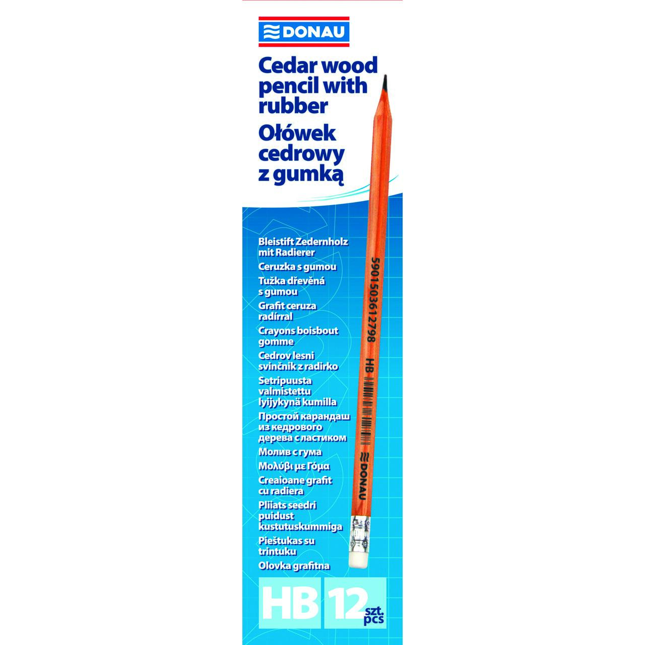 Creion grafic DONAU cu radiera, HB, lemn natural - OVM Paper