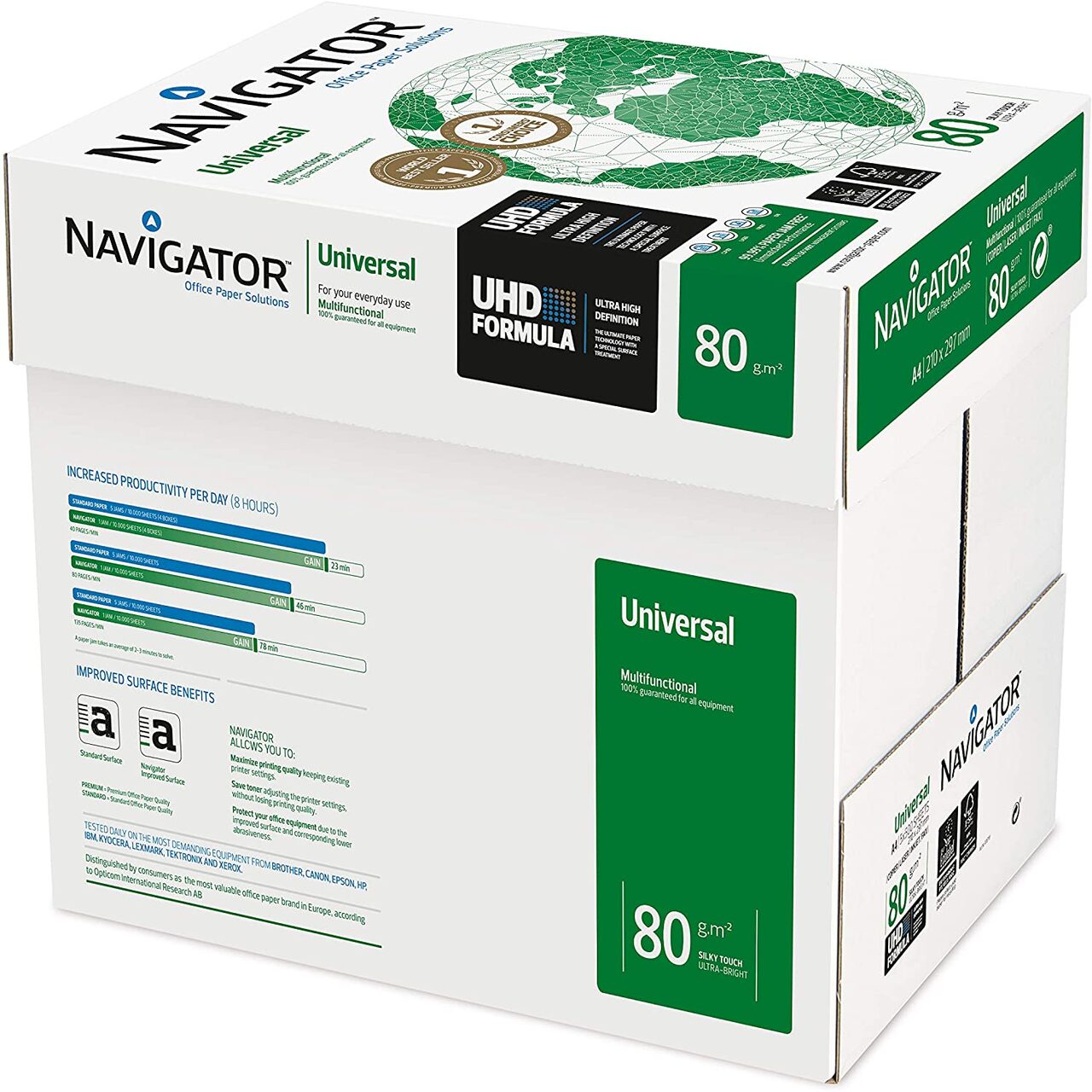 Hartie copiator NAVIGATOR, A4, 80 gr, clasa A, 500 coli, alb 166 CIE, 5 ...