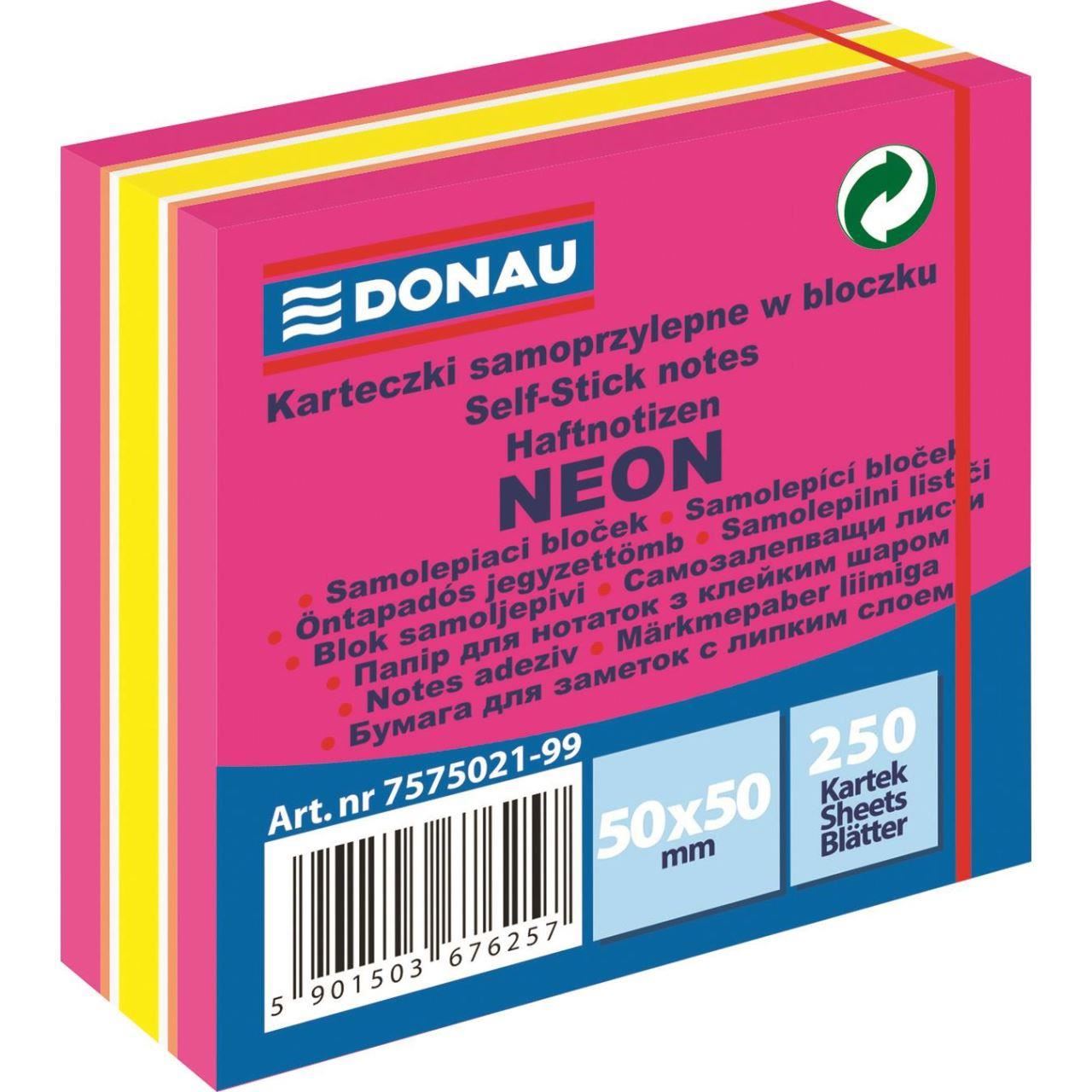 Cub notite adezive DONAU, 50 x 50 mm, 250 file, roz mixat, 3 culori ...